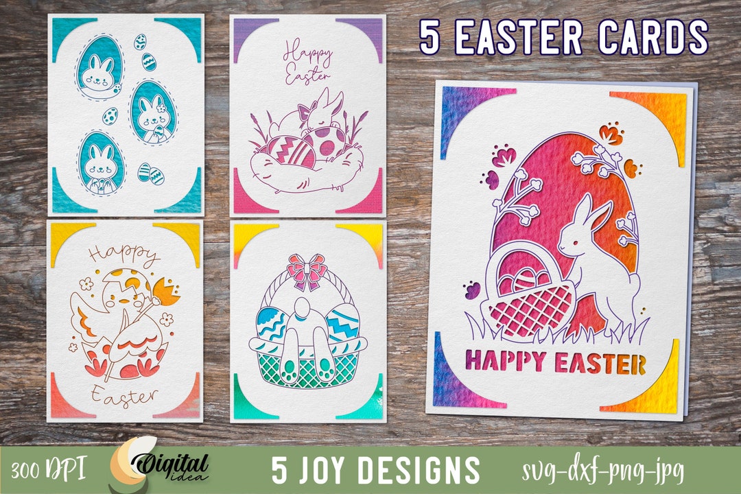 Happy Easter Papercut Cards Bundle, Easter Cards, Paper Joy Card SVG ...