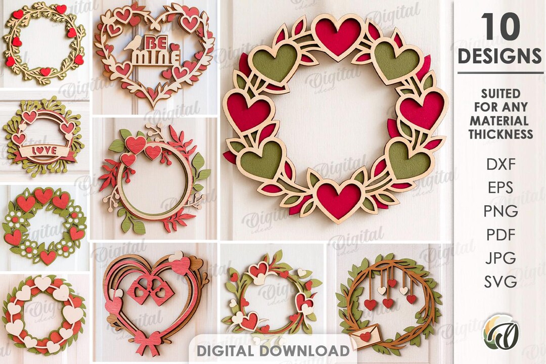 3D Valentine's Day Wreaths Bundle, Layered Floral Wreath Laser Cut ...