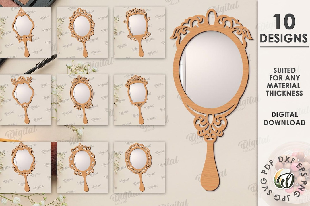 3D Decorative Hand Mirror Frames Bundle, Hand Held Mirror Laser Cut ...
