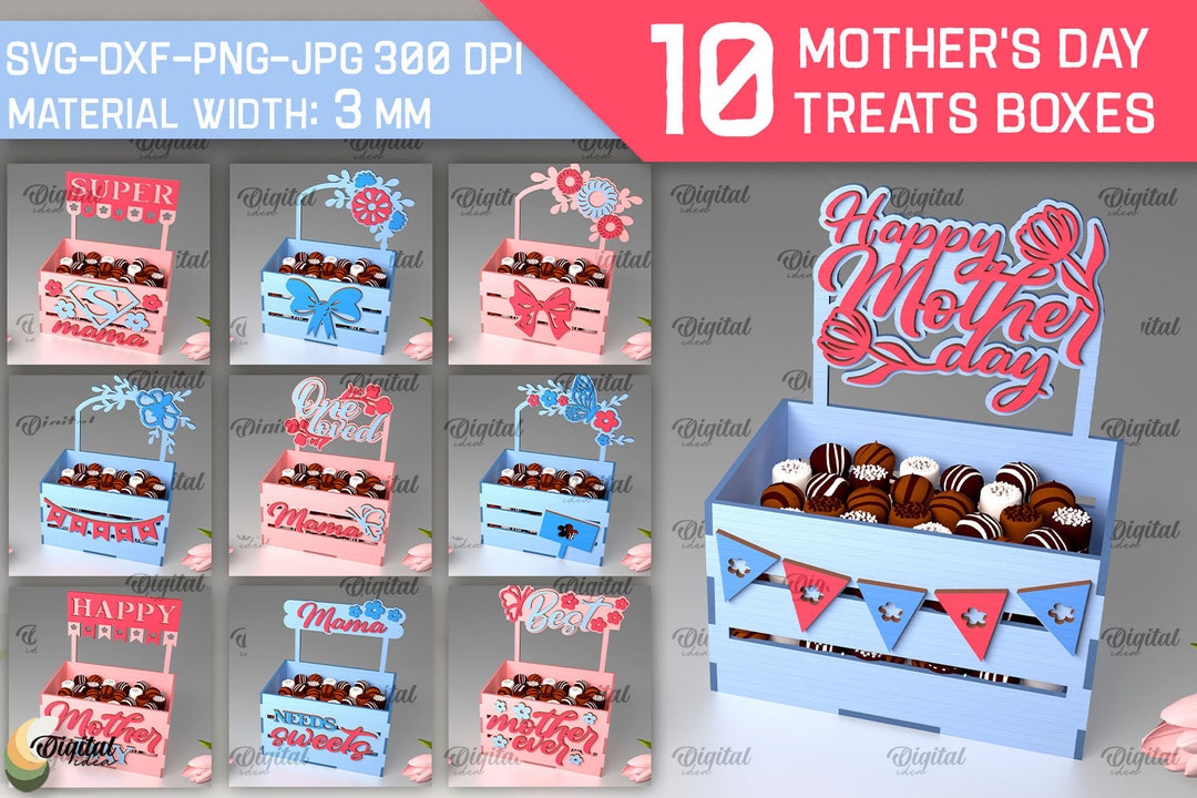 3D Mother's Day Treat Boxes Bundle, Box Storage Laser Cut, Happy Mother ...