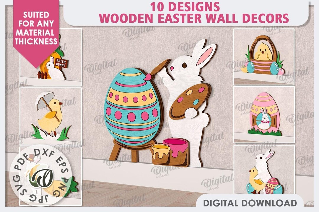 3D Wooden Easter Wall Decor Bundle, Layered Easter Decoration Laser Cut ...