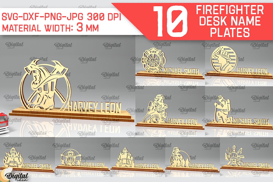 3D Firefighter Desk Name Plate Bundle, Personalized Name Plate Laser ...