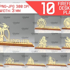 3D Firefighter Desk Name Plate Bundle, Personalized Name Plate Laser ...