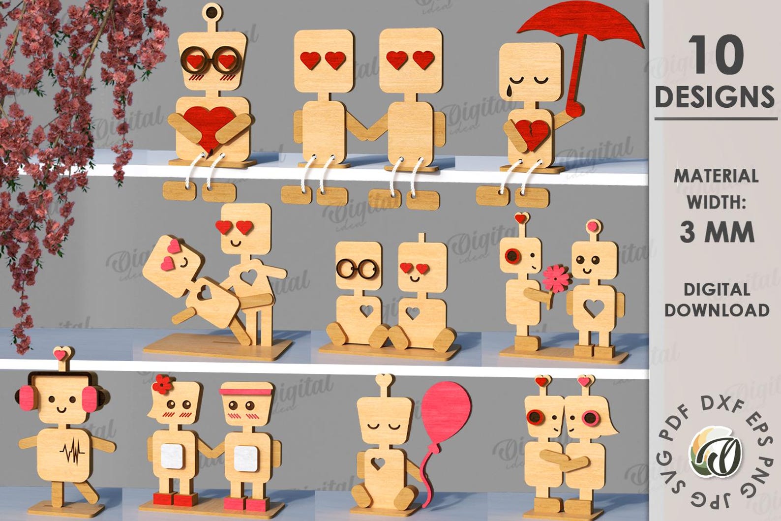 Paquete de figuras 3D para el Día de San Valentín, adorable pareja con ...