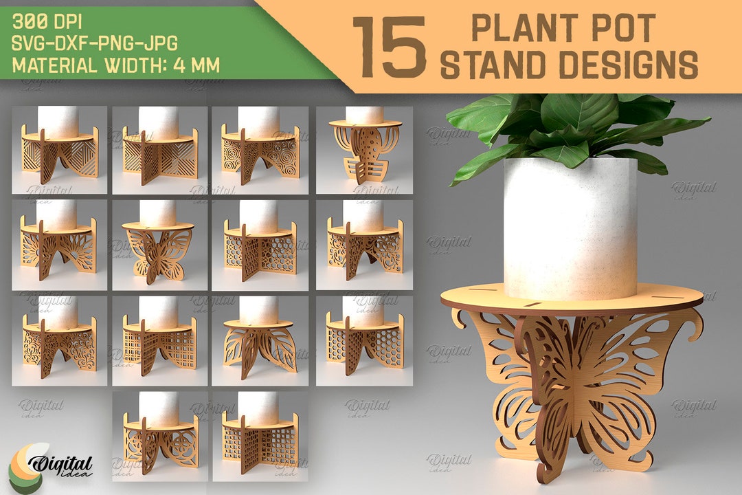 3D Plant Pot Stands Laser Cut Bundle, Potted Plant Stand, Flower Pot ...