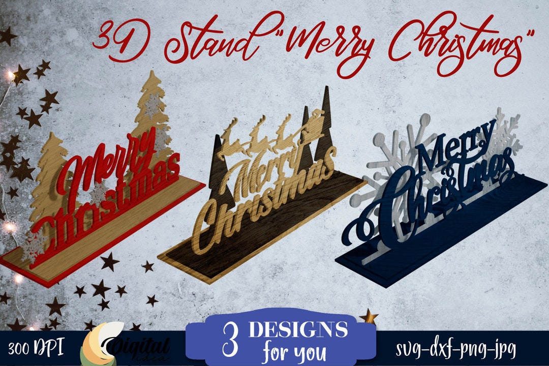 Merry Christmas Laser Cut Files, Set of 3 Christmas Signs SVG, Merry ...