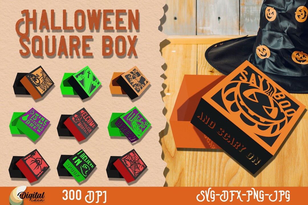 Halloween Square Box Bundle, Halloween Favor Box Papercut, Halloween ...