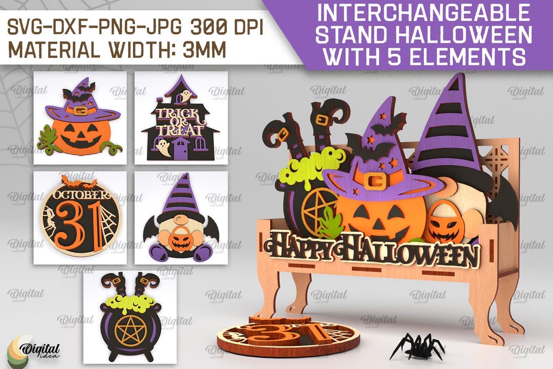 3D Halloween Interchangeable Stand Bundle, Happy Halloween Stand Laser ...