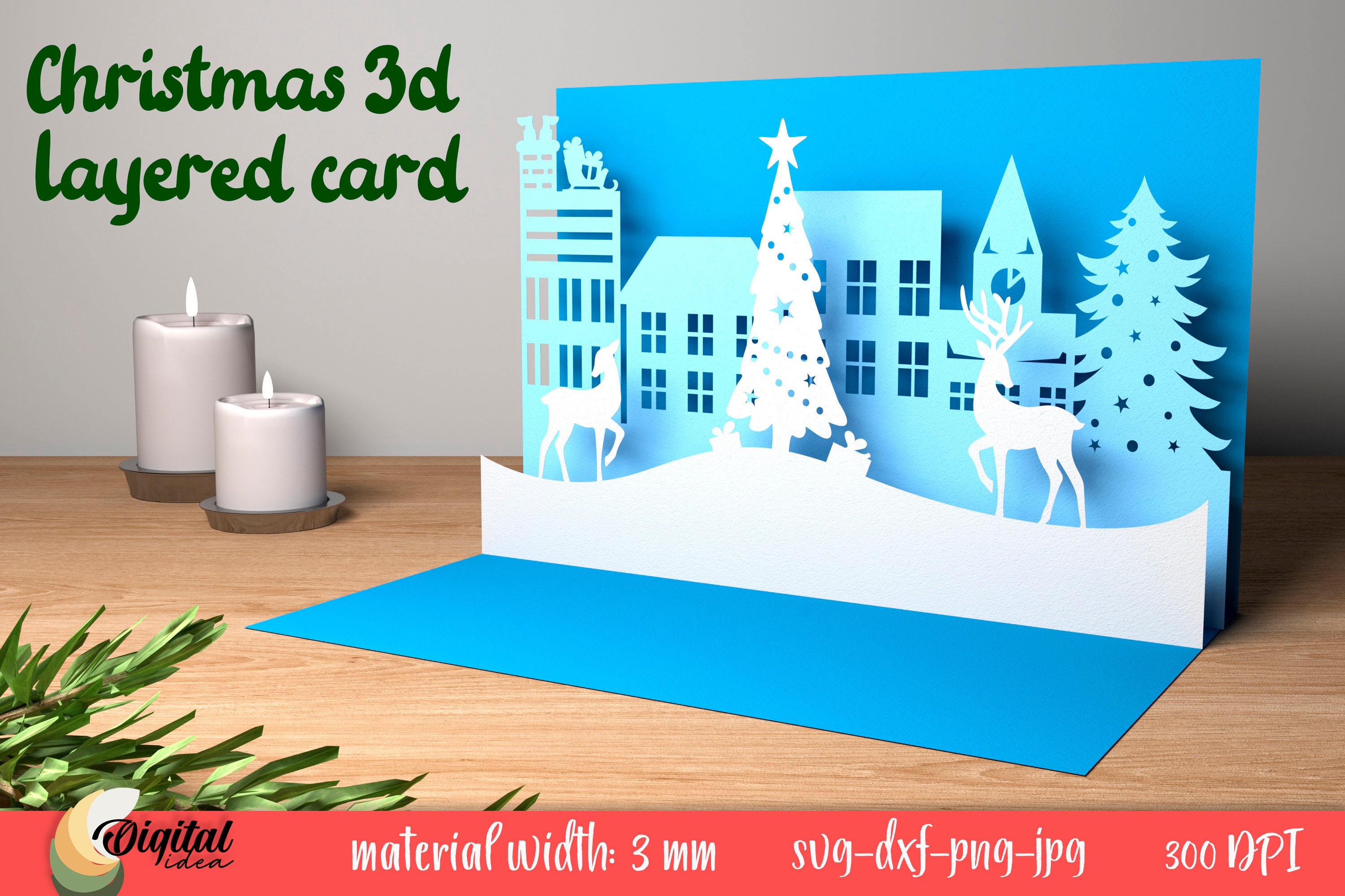 3D Christmas Layered Cards Bundle, 3D Christmas Pop up Card, Xmas ...