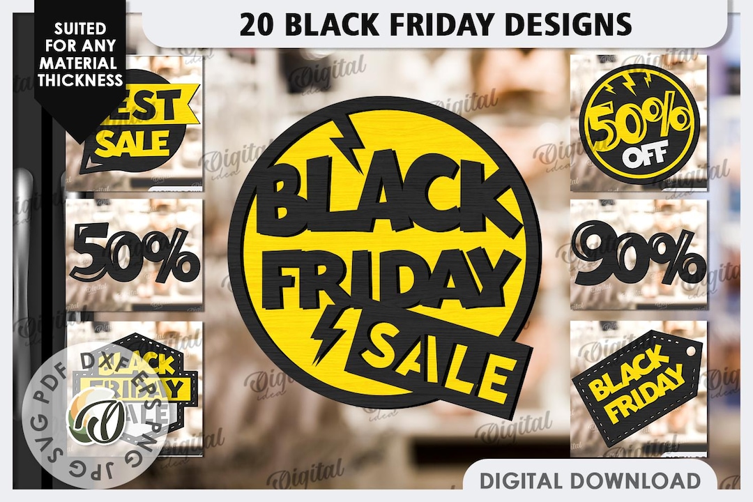 3D Black Friday Signs Bundle, Sales Sign Laser Cut, 90% Off, Retail ...