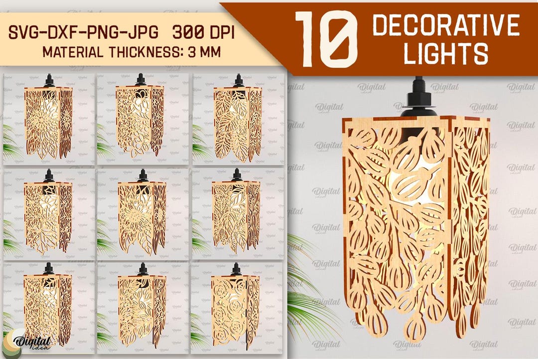 3D Decorative Light Bundle, 3D Lampshade Laser Cut, Wooden Bulb Shade ...