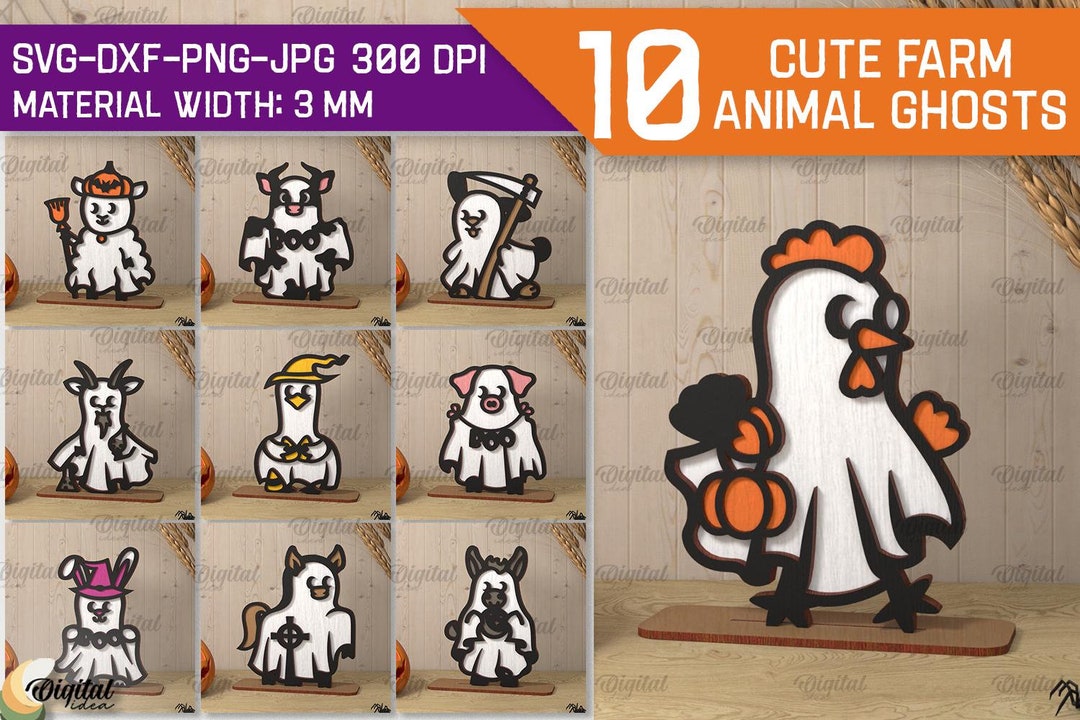 3D Cute Farm Animal Ghosts Bundle, Halloween Ghost Laser Cut, Halloween ...