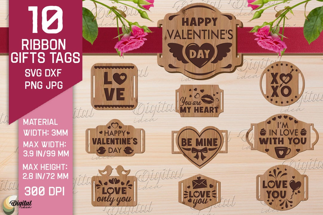 Valentine's Day Ribbon Tags Bundle, Valentine Laser Cut, Present Tag ...