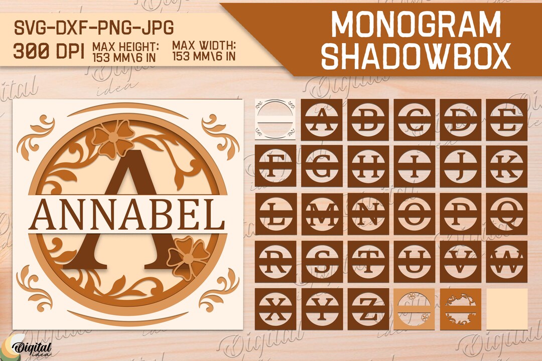 Vintage Shadow Box Split Monogram Alphabet Bundle, Floral Shadowbox ...