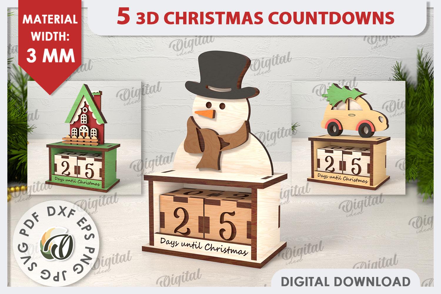 3D Christmas Countdowns Bundle, Days Until Xmas Calendar Laser Cut ...