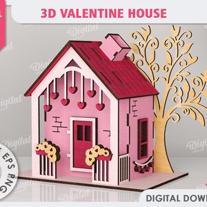 3D Valentine's Day Houses Bundle, Valentine Decors Laser Cut, Love ...
