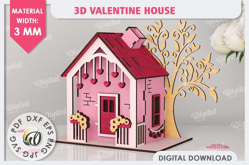 3D Valentine's Day Houses Bundle, Valentine Decors Laser Cut, Love ...