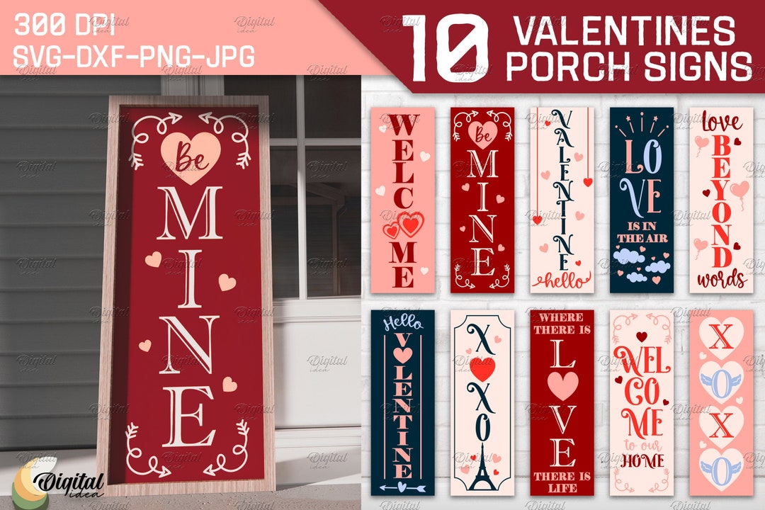 Valentine's Day Porch Sign SVG Bundle, Vertical Valentine Porch Sign ...