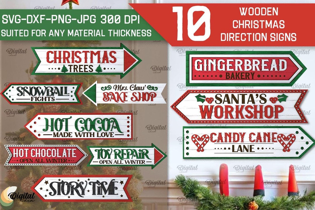 3D Christmas Directional Signs Bundle, Xmas Direction Wall Art Laser ...
