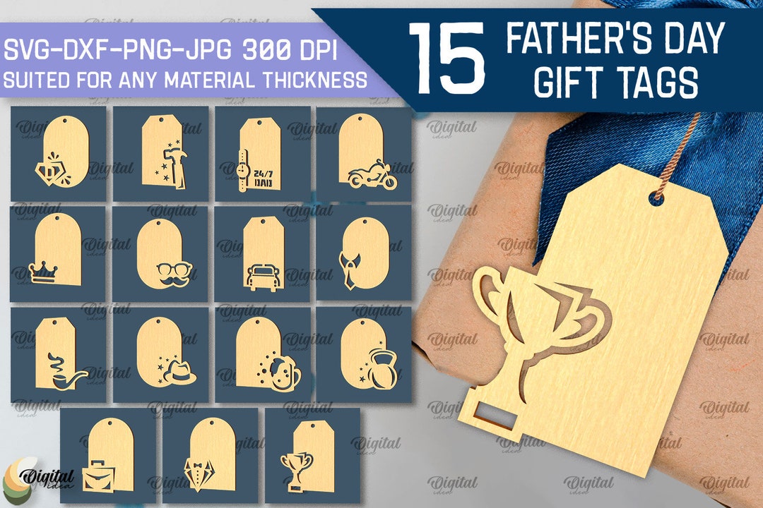 Father's Day Gift Tags Bundle, Gift Label Lasercut, Fathers Day Present ...