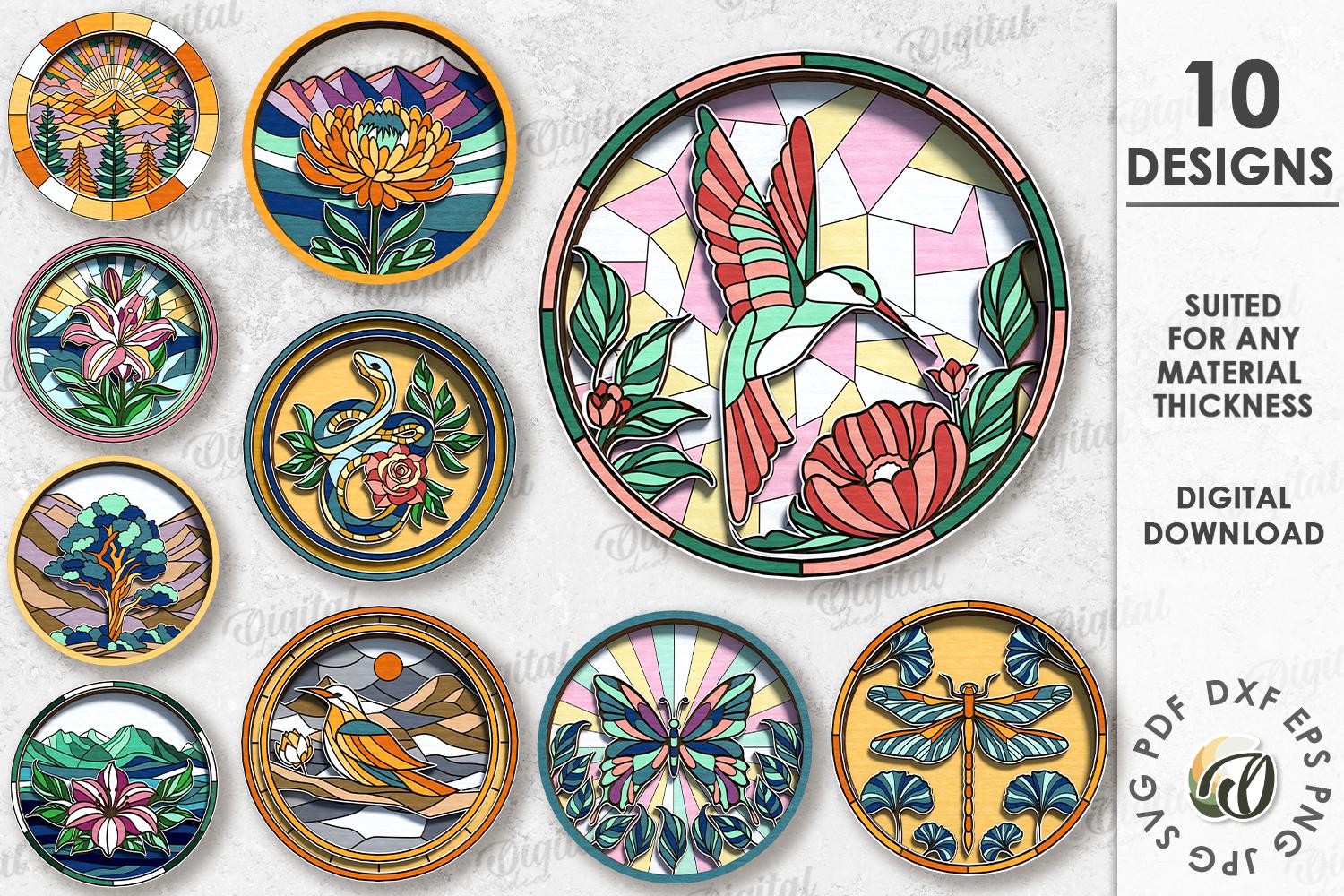 3D Stained Glass Wall Decors Bundle, Vitrage Layered Sign Laser Cut ...