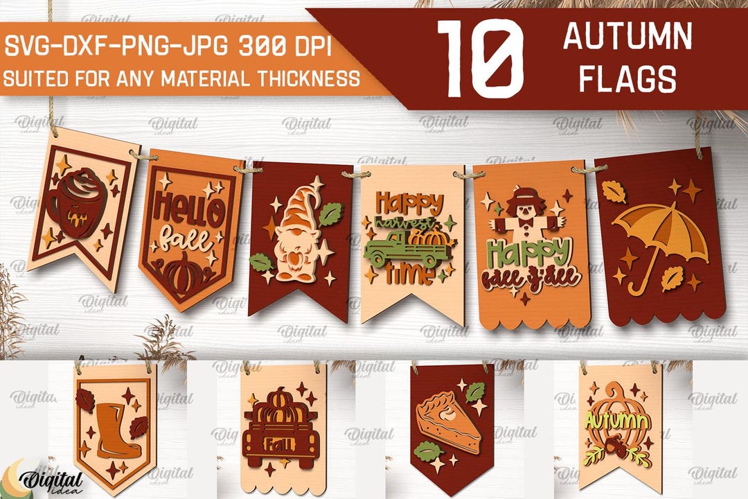 3D Autumn Flags Bundle, Layered Fall Bunting Banner Lasercut, Wooden ...