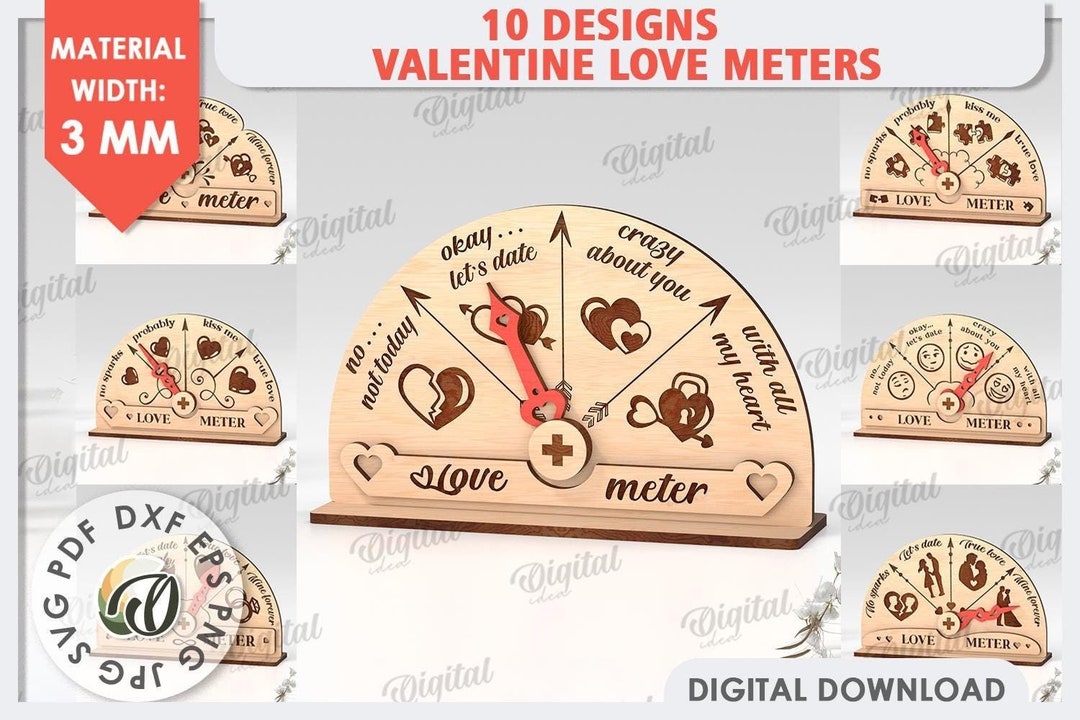 3D Valentine's Day Love Meters Bundle, Valentine Love Mail Laser Cut ...