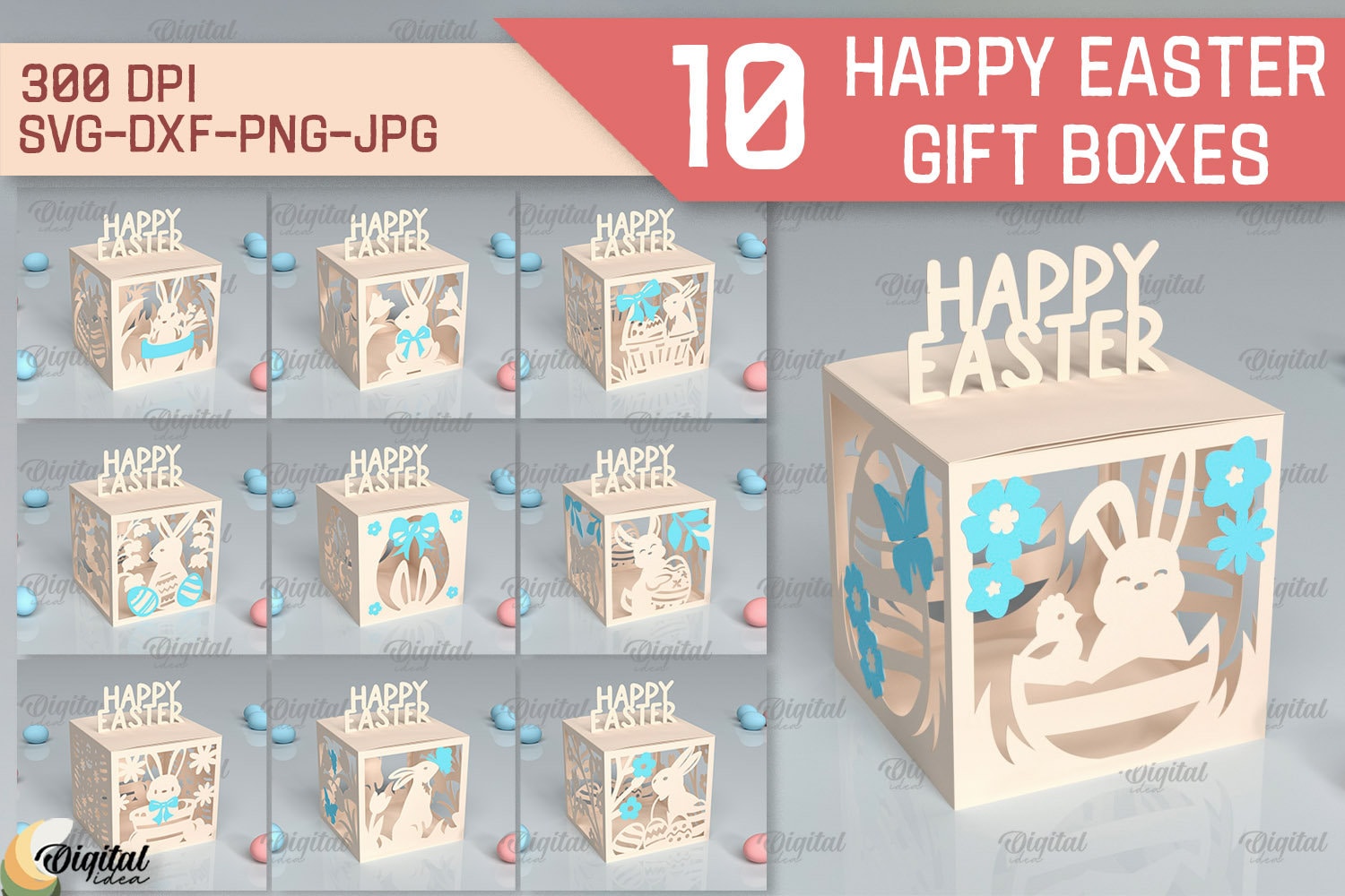 Happy Easter Boxes Papercut Bundle, Easter Box Template, 3D Paper Cut ...