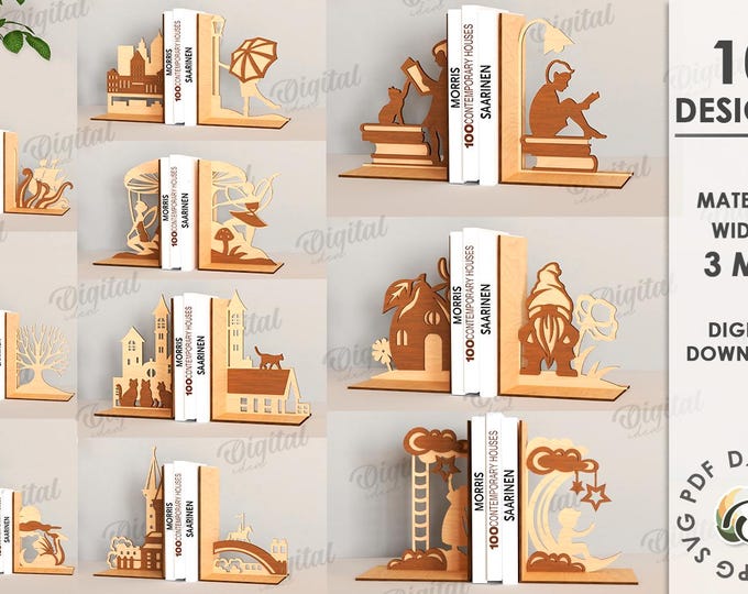 Laser Cut Vector Files SVG CNC Bookend Cnc Book Stand Svg Shelf Svg ...