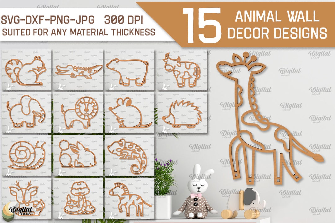 Animal Wall Signs Bundle, Nursery Wall Decor Laser Cut, Wooden Kids ...