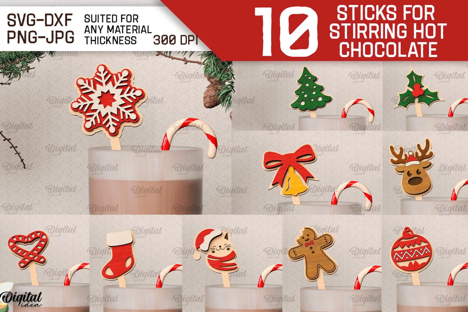 3D Christmas Stirring Sticks Bundle, Engraved Hot Drink Toppers Laser ...