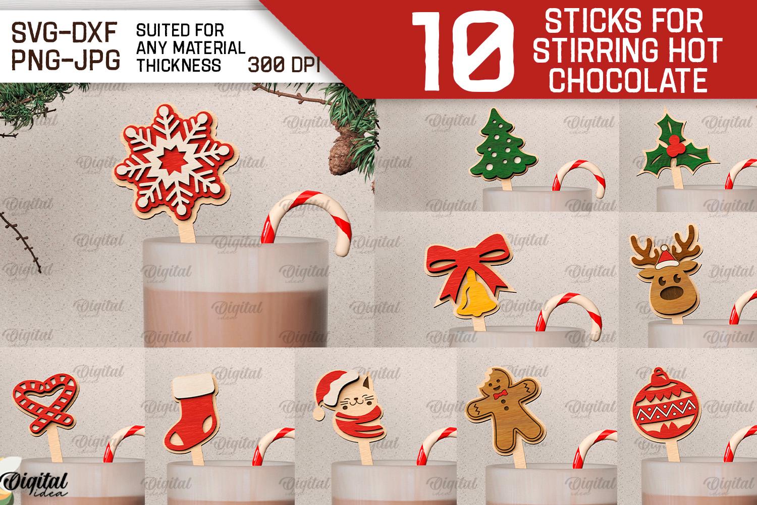 3D Christmas Stirring Sticks Bundle, Engraved Hot Drink Toppers Laser ...