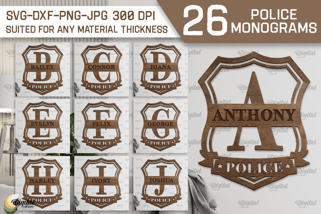 Police Monogram Alphabet Bundle, Police Badge Laser Cut, Personalized ...