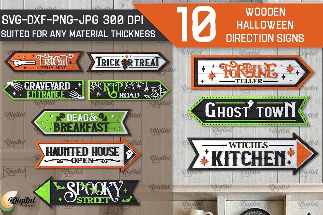 3D Halloween Directional Signs Bundle, Vintage Layered Sign Laser Cut ...