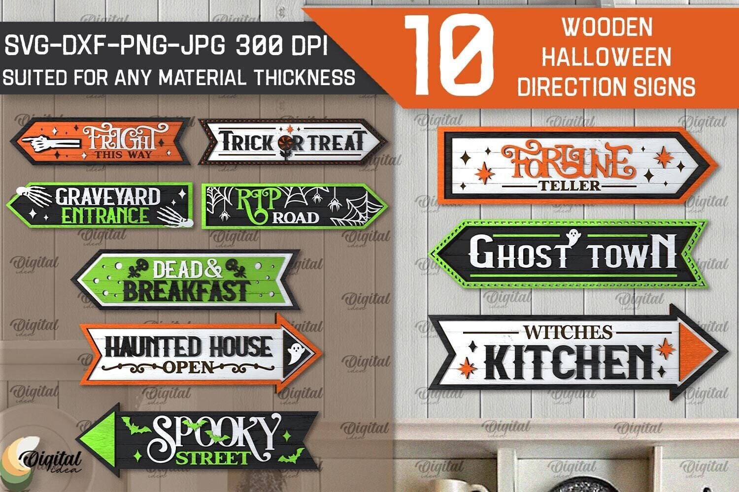 3D Halloween Directional Signs Bundle, Vintage Layered Sign Laser Cut ...