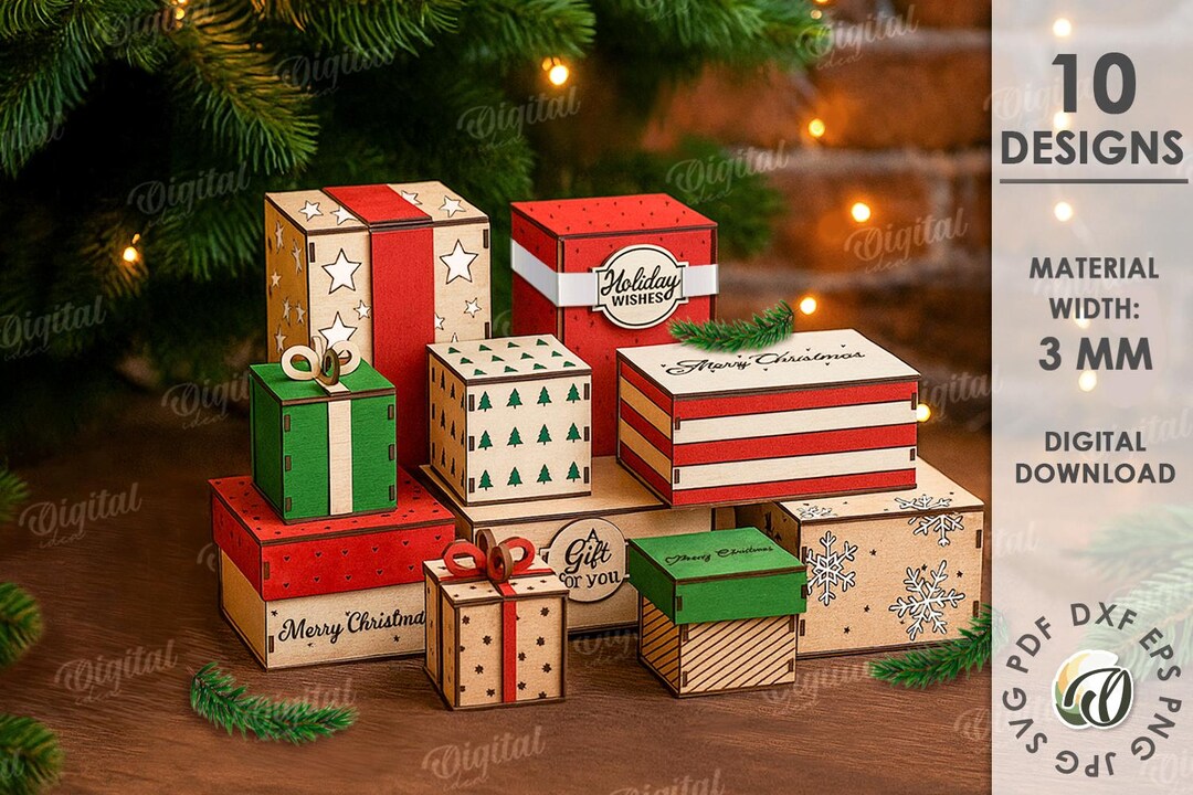 3D Christmas Gift Boxes Bundle, Present Box Laser Cut, Christmas Gift ...