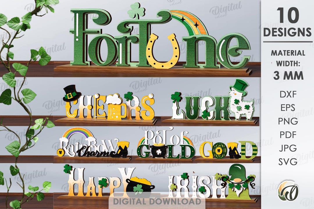3D St. Patrick's Day Word Stands Bundle, Saint Patty's Sign Laser Cut ...