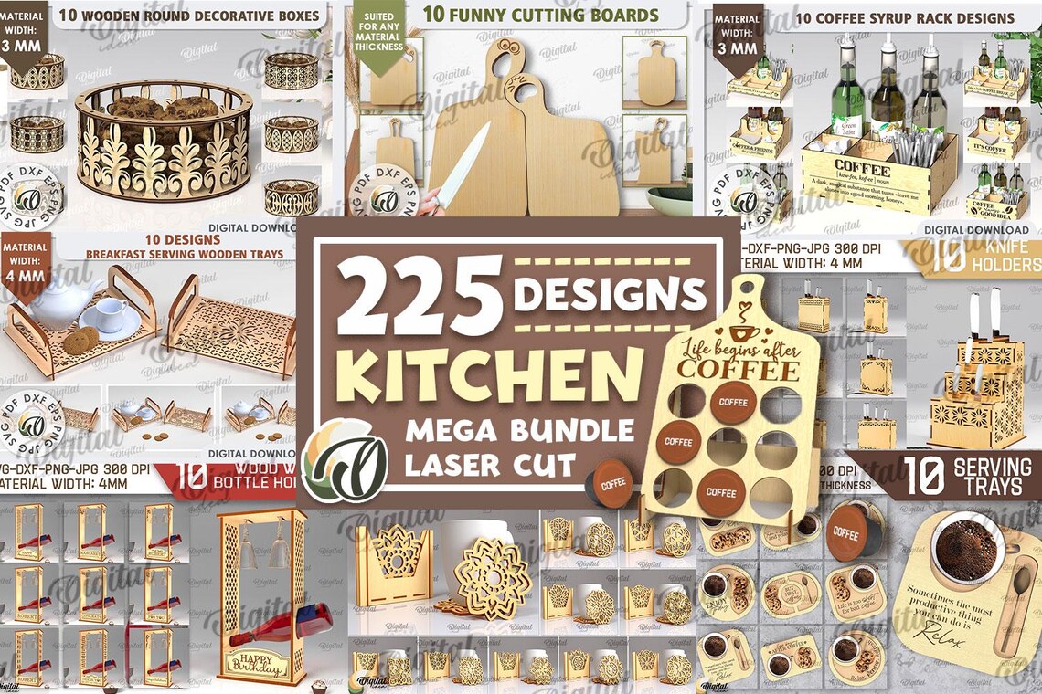 Kitchen Laser Cut Mega Bundle, 225 Kitchen Decor Designs, 3D Tiered ...