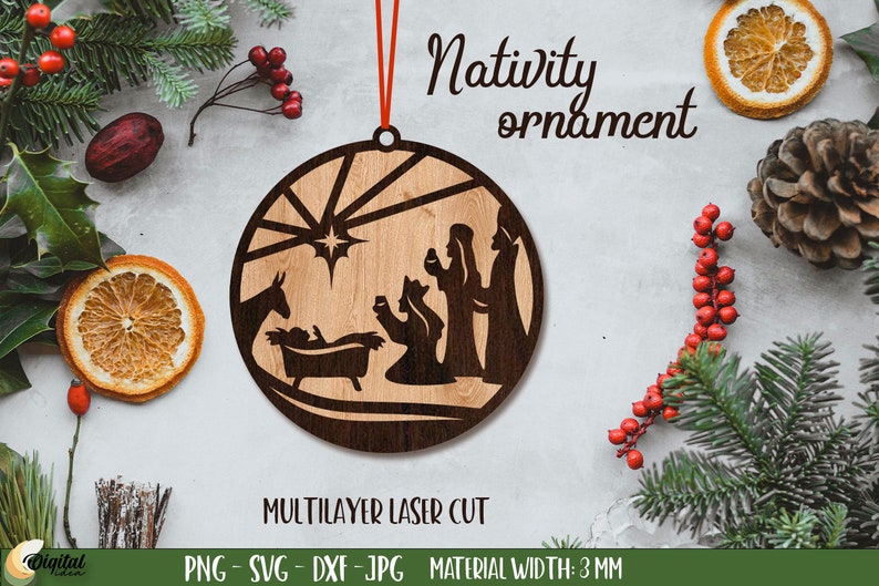 Nativity Christmas Tree Ornaments Bundle, Lasercut Nativity Decor ...