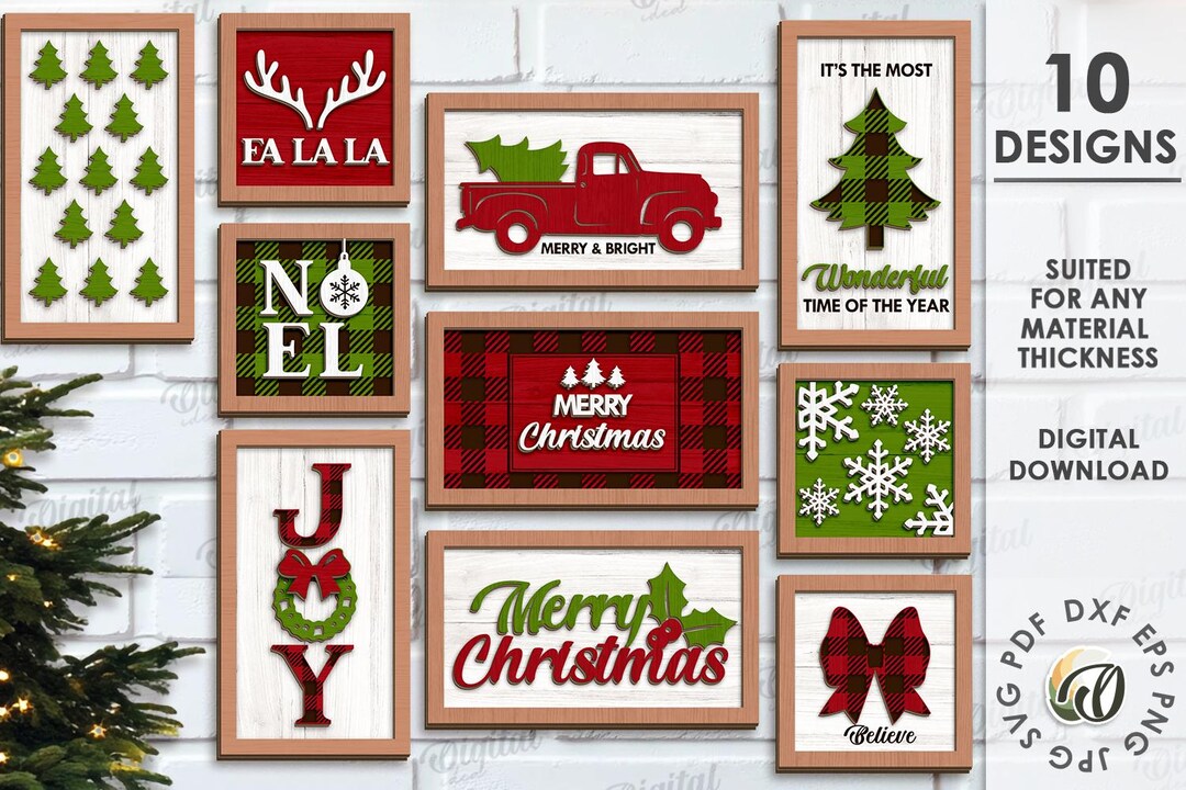 3D Christmas Wall Signs Bundle, Xmas Wall Art Laser Cut, Retro Home ...