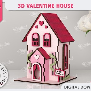 3D Valentine's Day Houses Bundle, Valentine Decors Laser Cut, Love ...