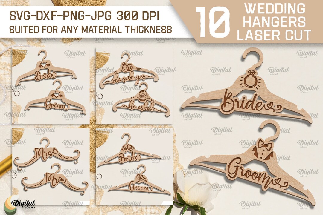 Wedding Hangers Laser Cut Bundle, Groom and Bride Hanger Glowforge ...