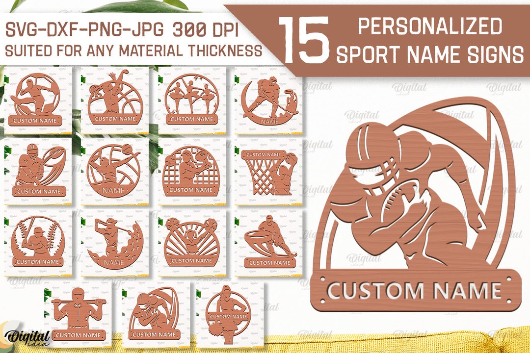 Custom Sports Name Signs Laser Cut Bundle, Personalized Sport Sign ...