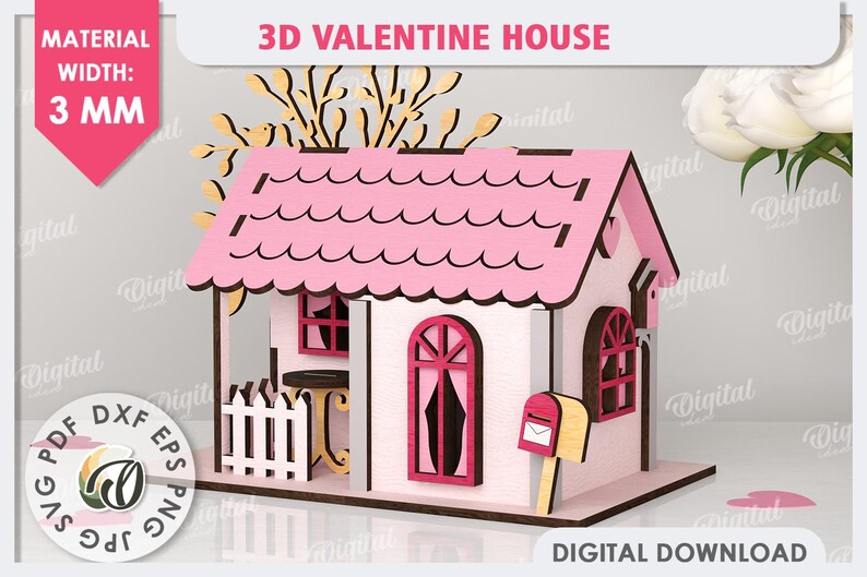 3D Valentine's Day Houses Bundle, Valentine Decors Laser Cut, Love ...
