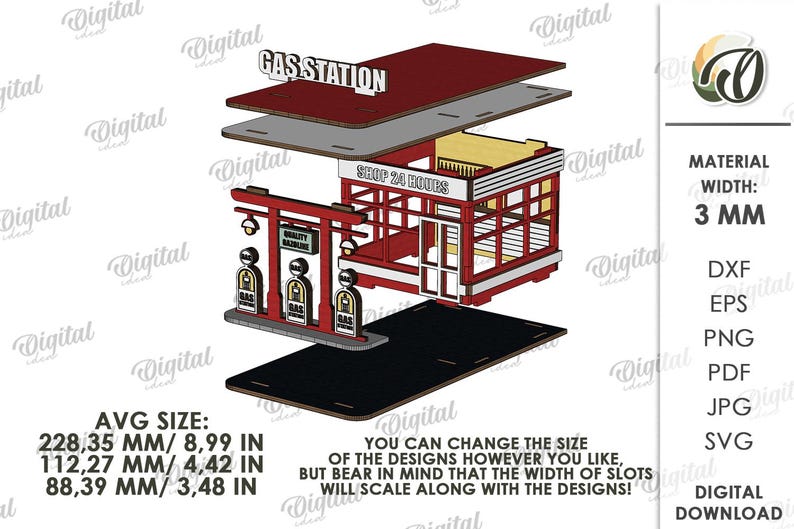 3D Town Bundle, City Laser Cut, Hotel Model Svg, Wooden Gas Station ...