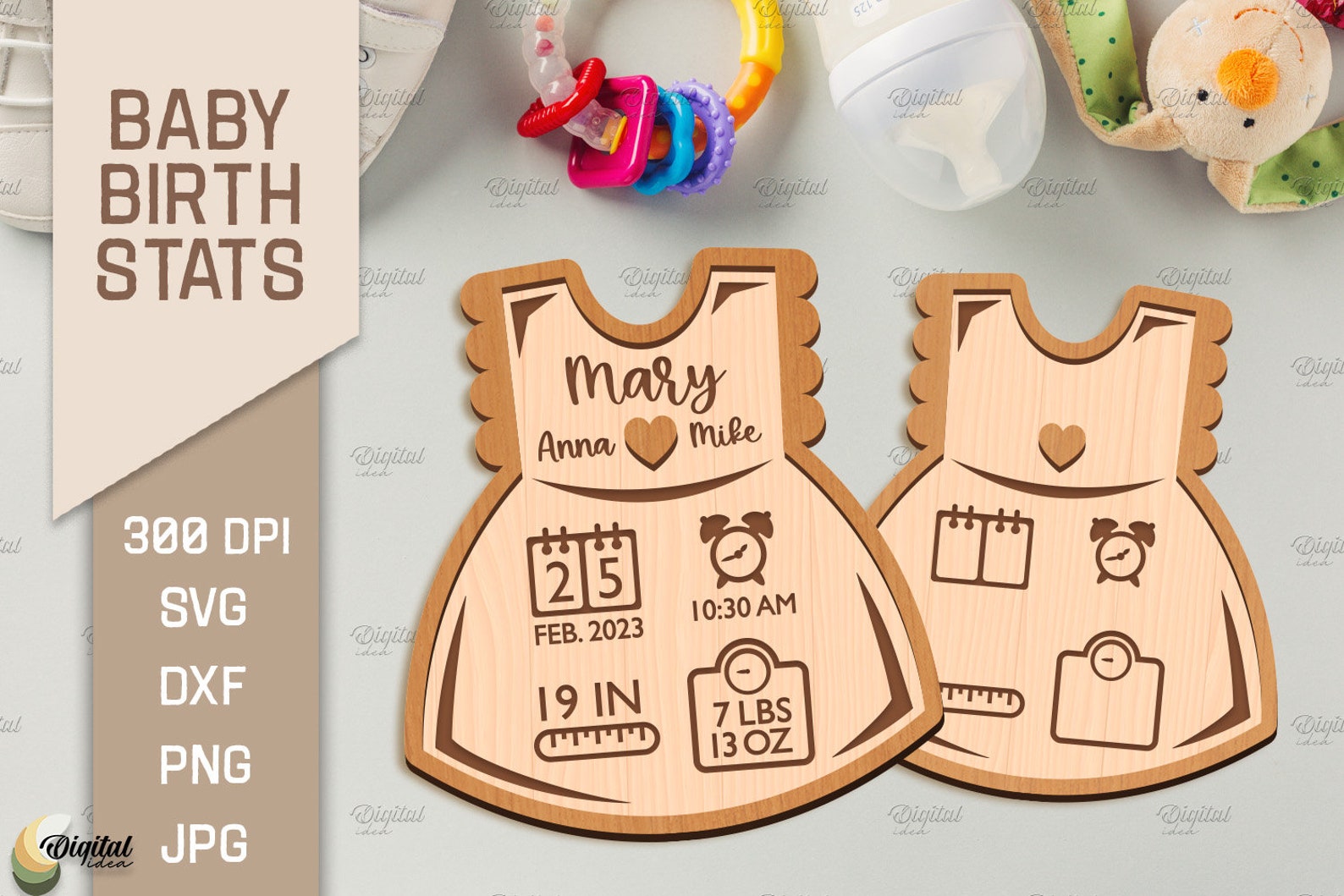 Custom Baby Birth Stats Laser Cut Bundle, 3D Layered Newborn Chart, New ...