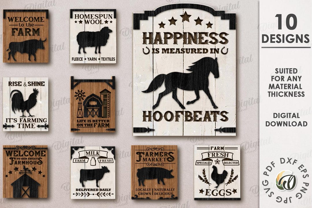 3D Farmer's Wall Signs Bundle, Vintage Hanging Sign Laser Cut, Wooden ...