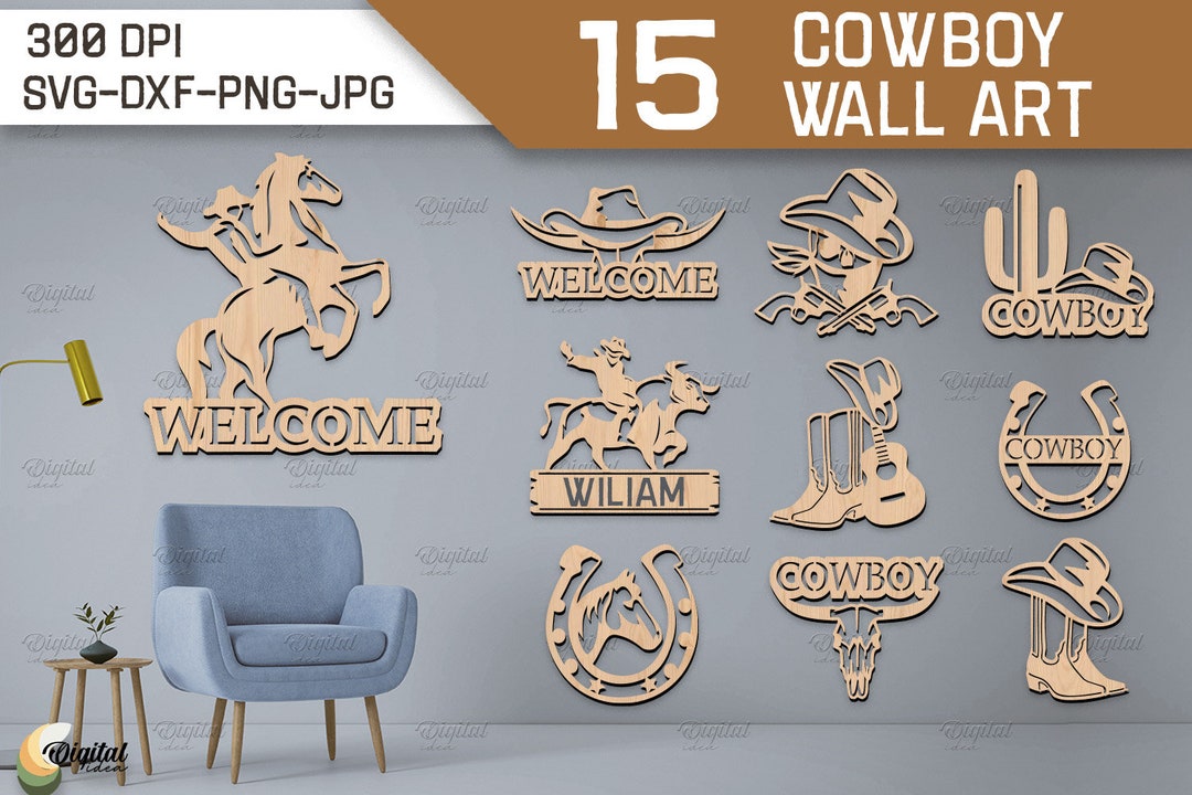 Cowboy Wall Art Bundle, Cowboy Laser Cut, Cowboy Monogram, Personalized ...