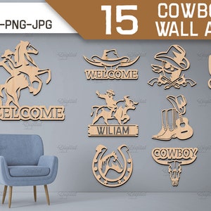 Cowboy Wall Art Bundle, Cowboy Laser Cut, Cowboy Monogram, Personalized ...