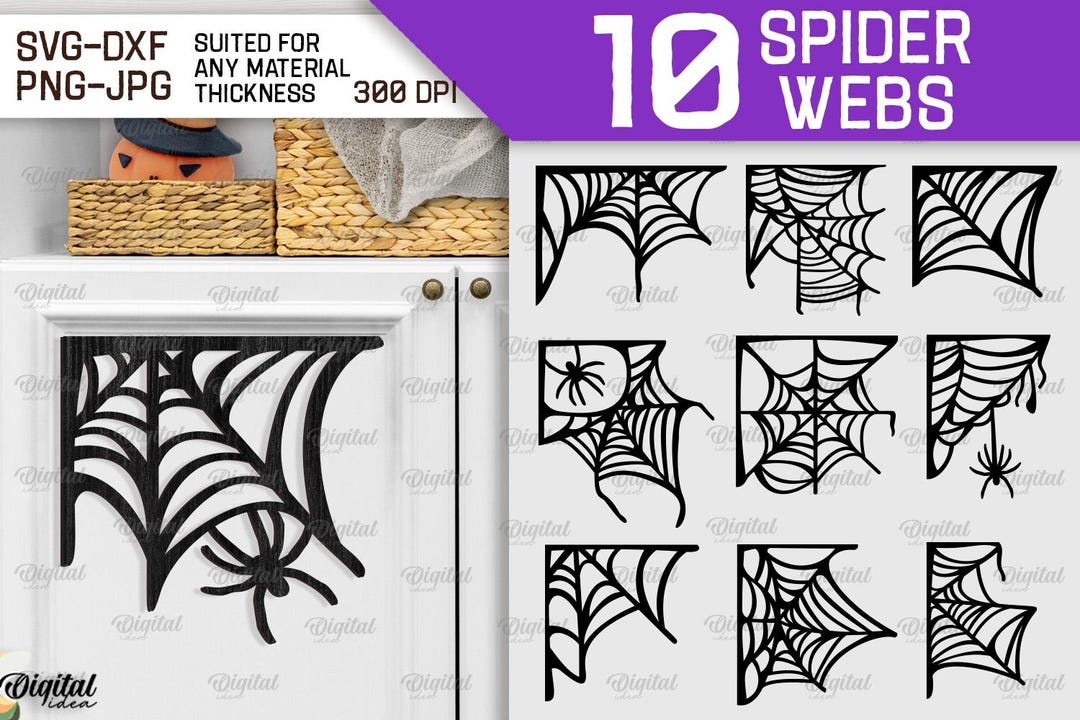 Halloween Spider Web Decor Bundle, Wooden Halloween Wall Art Laser Cut ...